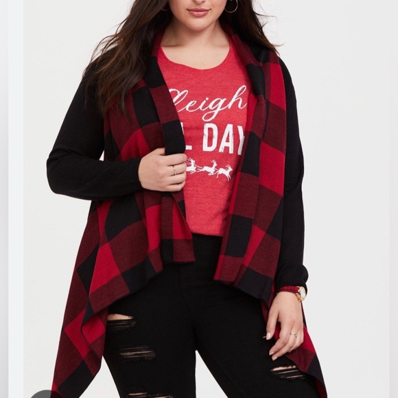 torrid | Sweaters | Torrid Nwt Red Plaid Drape Front Cardigan Size 4x ...